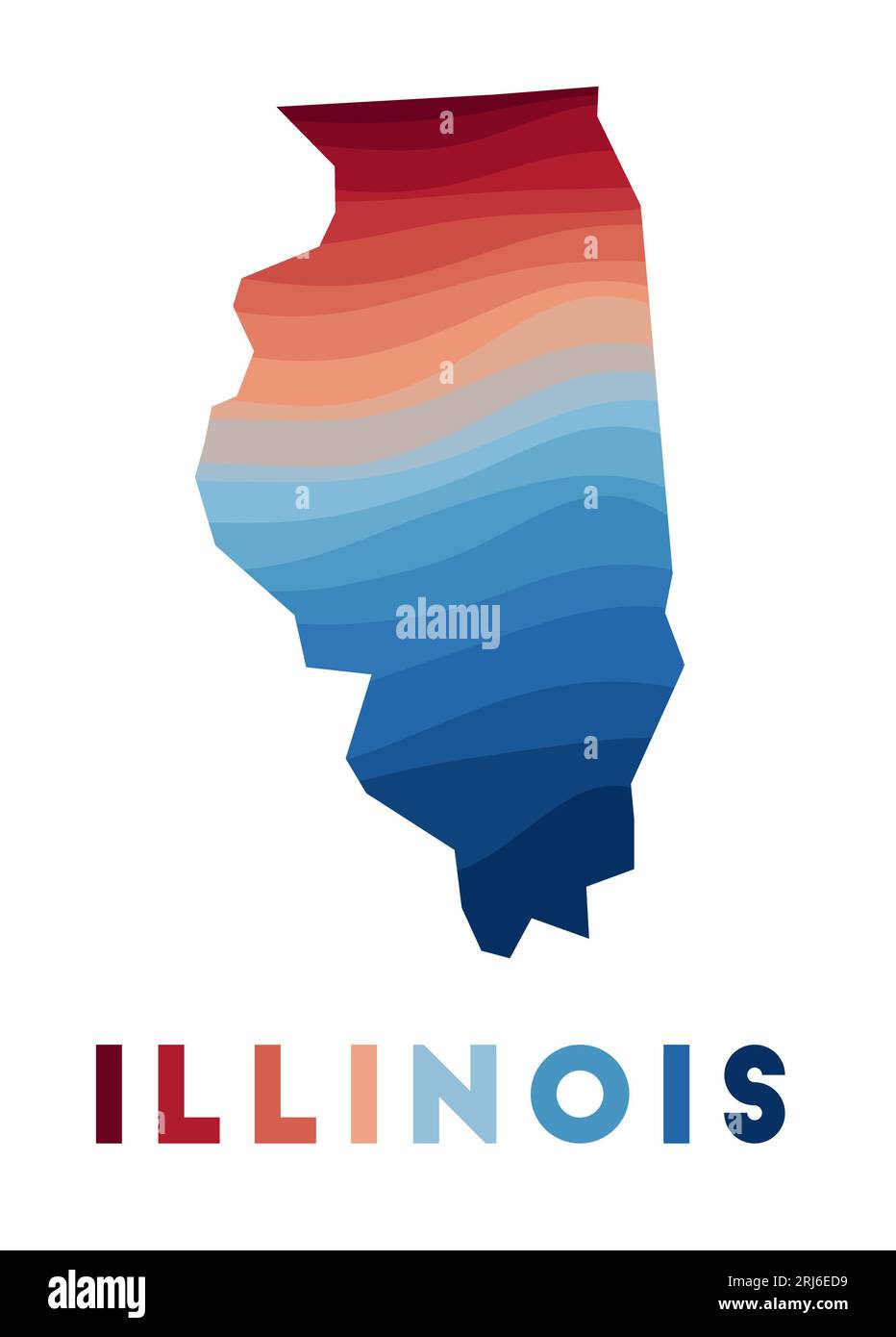 Illinois map. Map of the US state with beautiful geometric waves in red ...