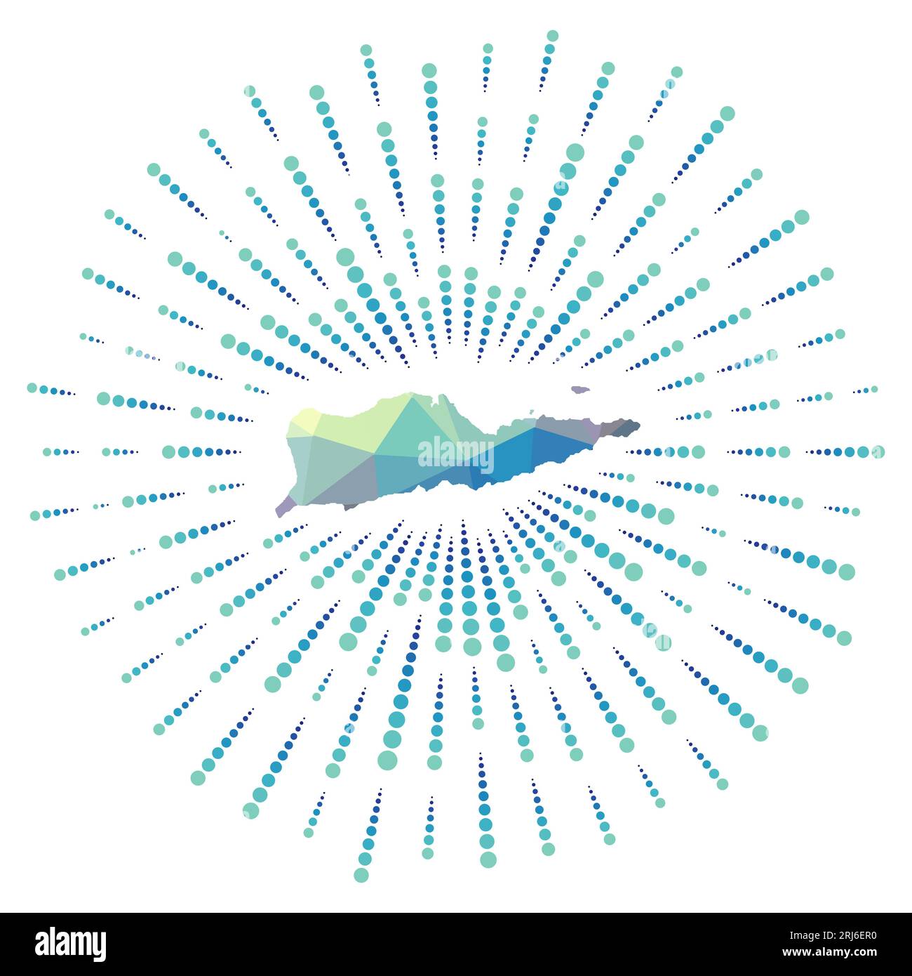 Shape of Saint Croix, polygonal sunburst. Map of the island with ...