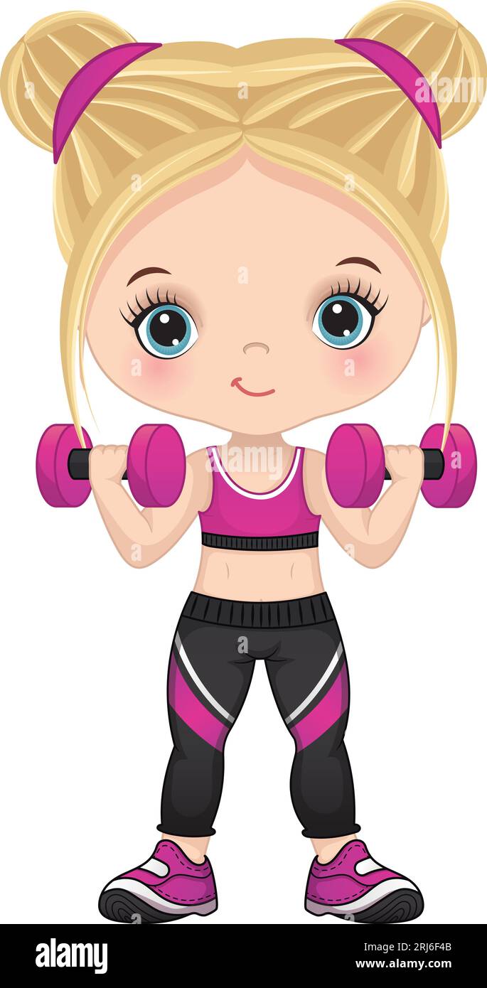 Vector Cartoon Little Girl Doing Workout Stock Vector Image & Art - Alamy