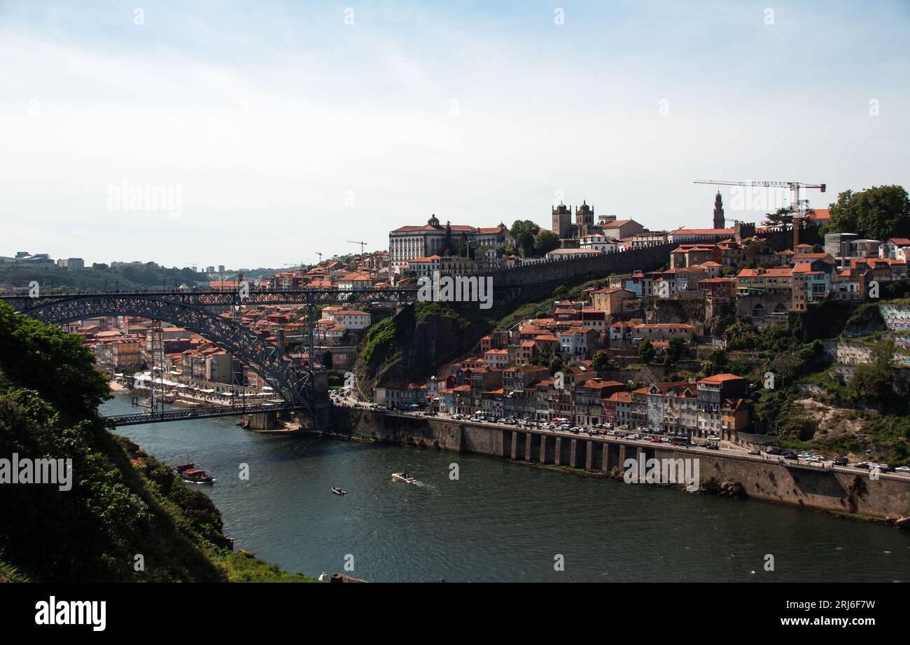 A stunning aerial view of the city of Porto, Portugal with the iconic ...