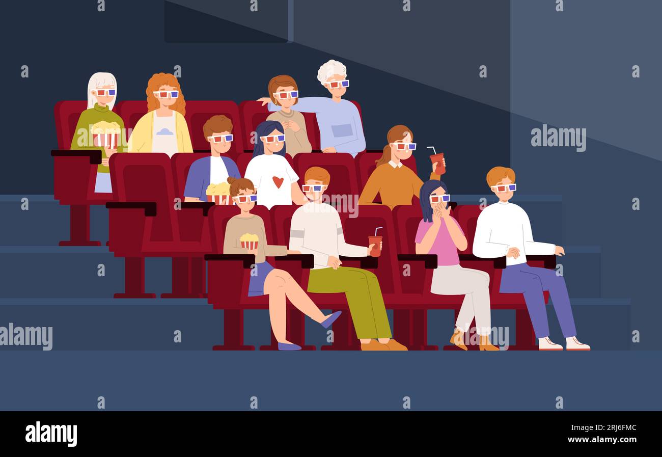 People group watching movie in cinema. Seat with popcorn in movie ...