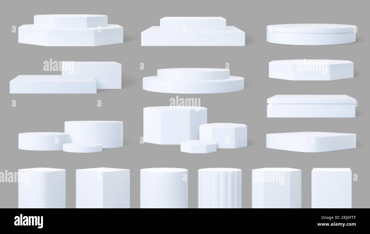 Realistic 3d podium. Products prize podiums, white empty stands for ...