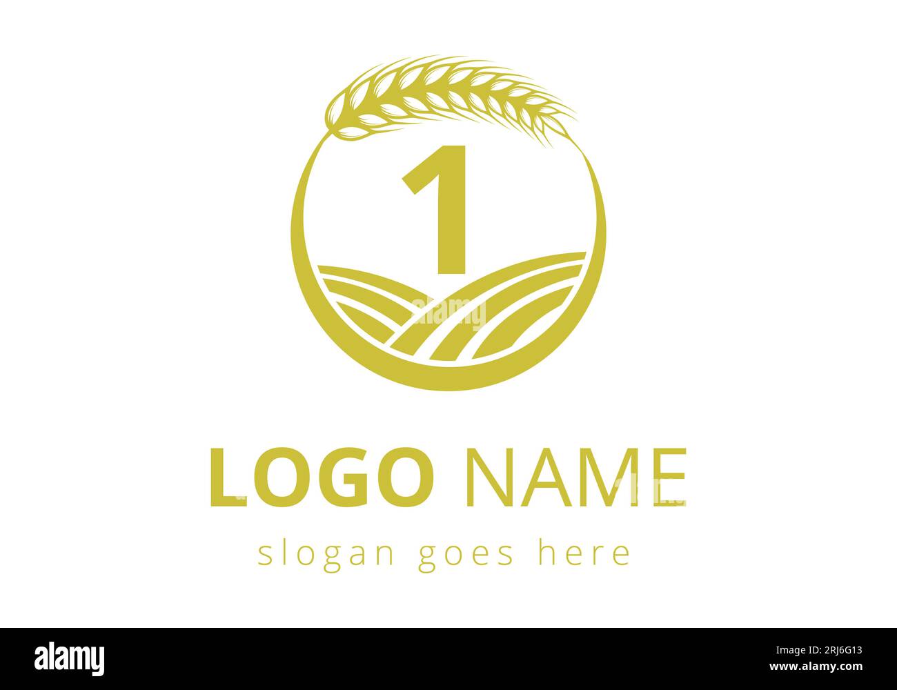 letter 1 sign symbol with wheat ears wreath. Agriculture Logo Farming ...