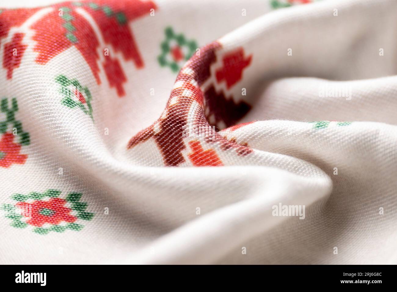 White linen cloth with traditional folk motifs Stock Photo - Alamy