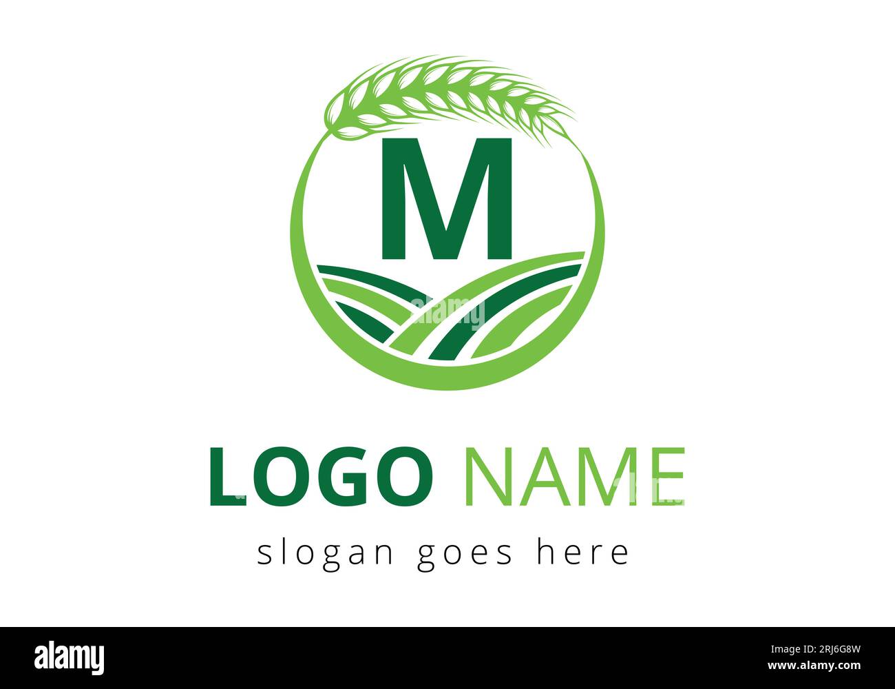 letter M sign symbol with wheat ears wreath. Agriculture Logo Farming ...