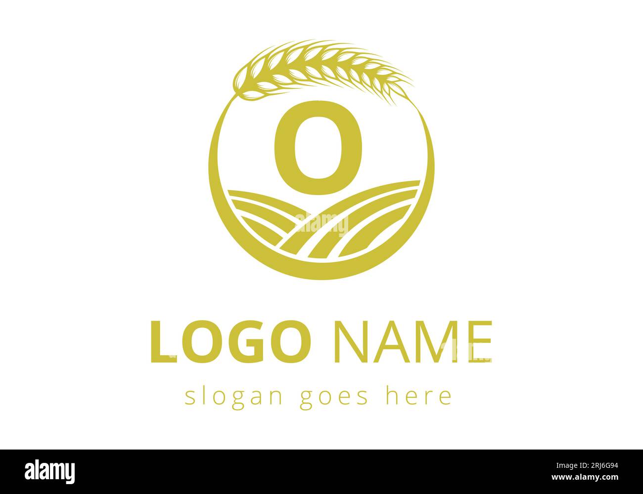 letter O sign symbol with wheat ears wreath. Agriculture Logo Farming ...