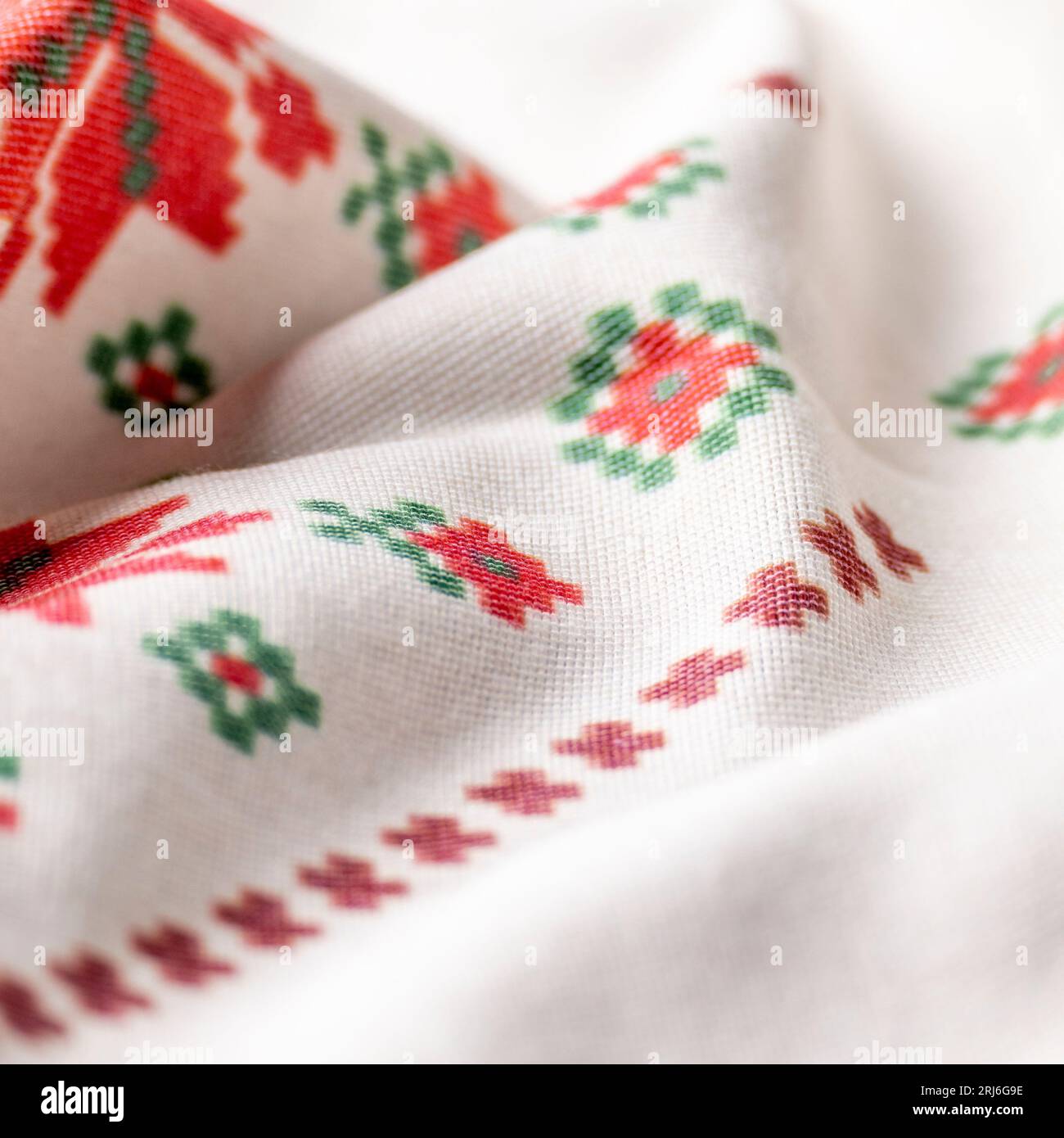 White linen cloth with traditional folk motifs Stock Photo - Alamy