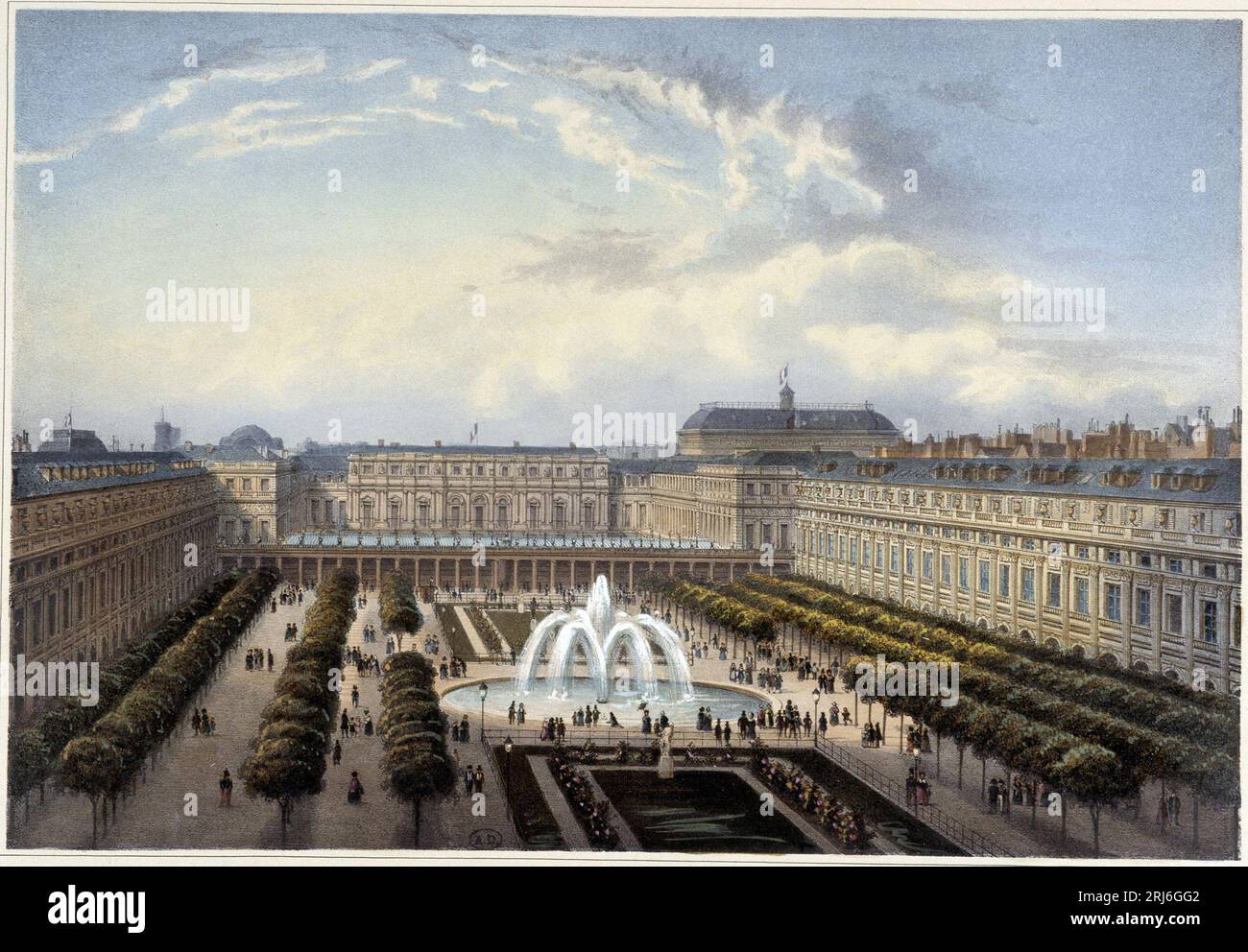 Jardin du Palais-Royal, vers 1820 in "Vues de Paris" de Courvoisier ...