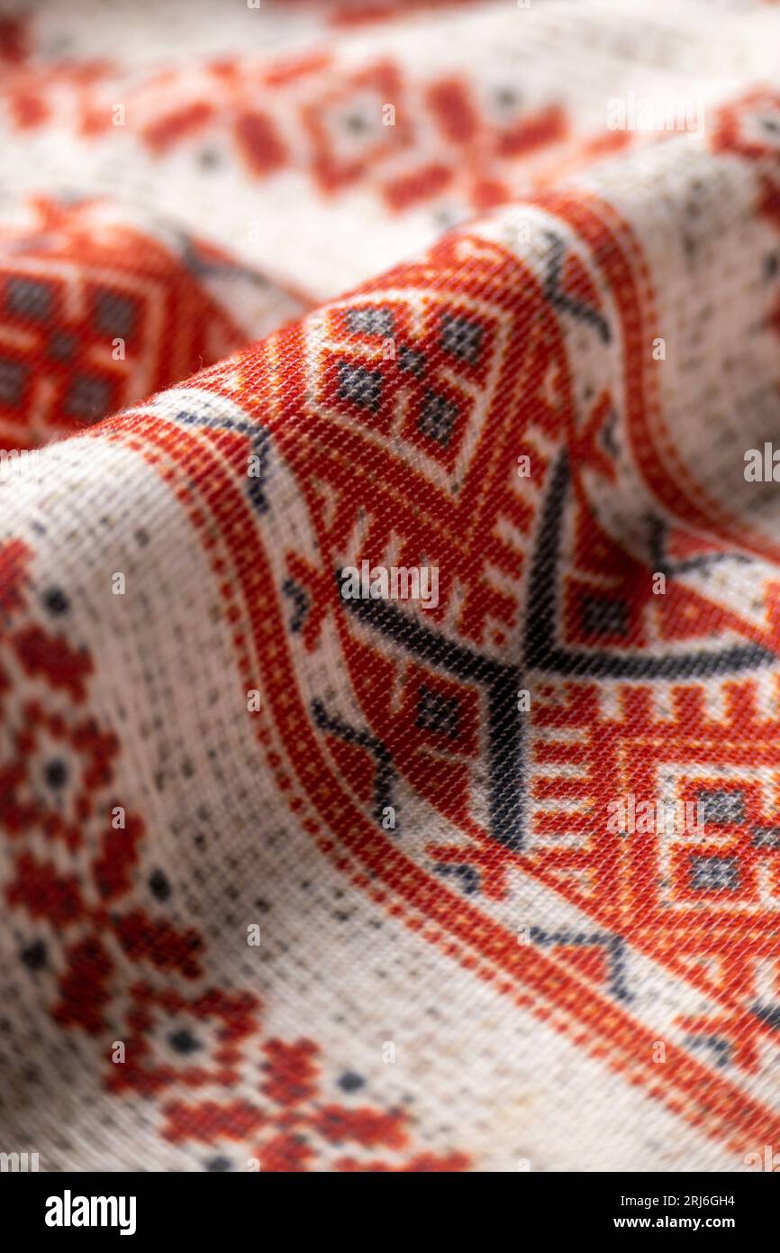 White linen cloth with traditional folk motifs Stock Photo - Alamy