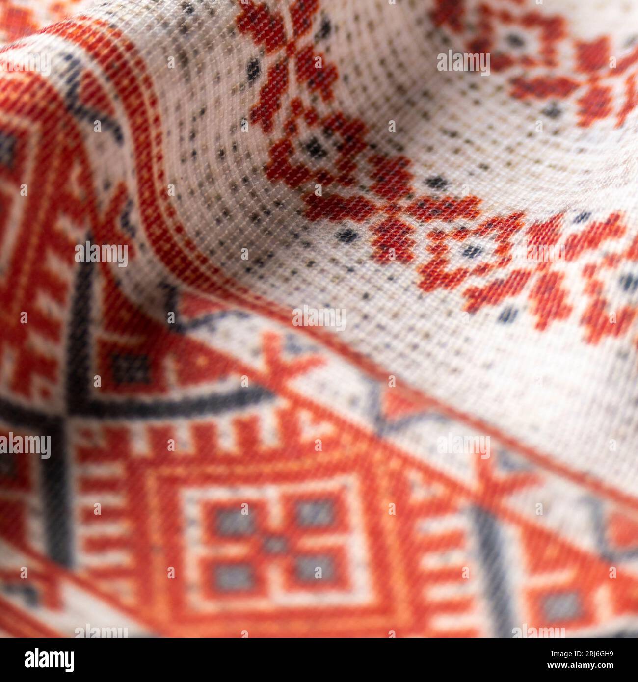White linen cloth with traditional folk motifs Stock Photo - Alamy