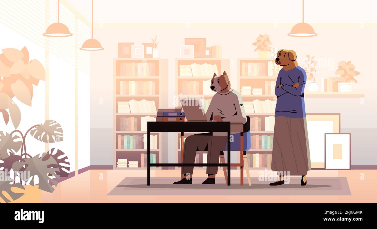 business dogs working in office animals in formal wear discussing ...