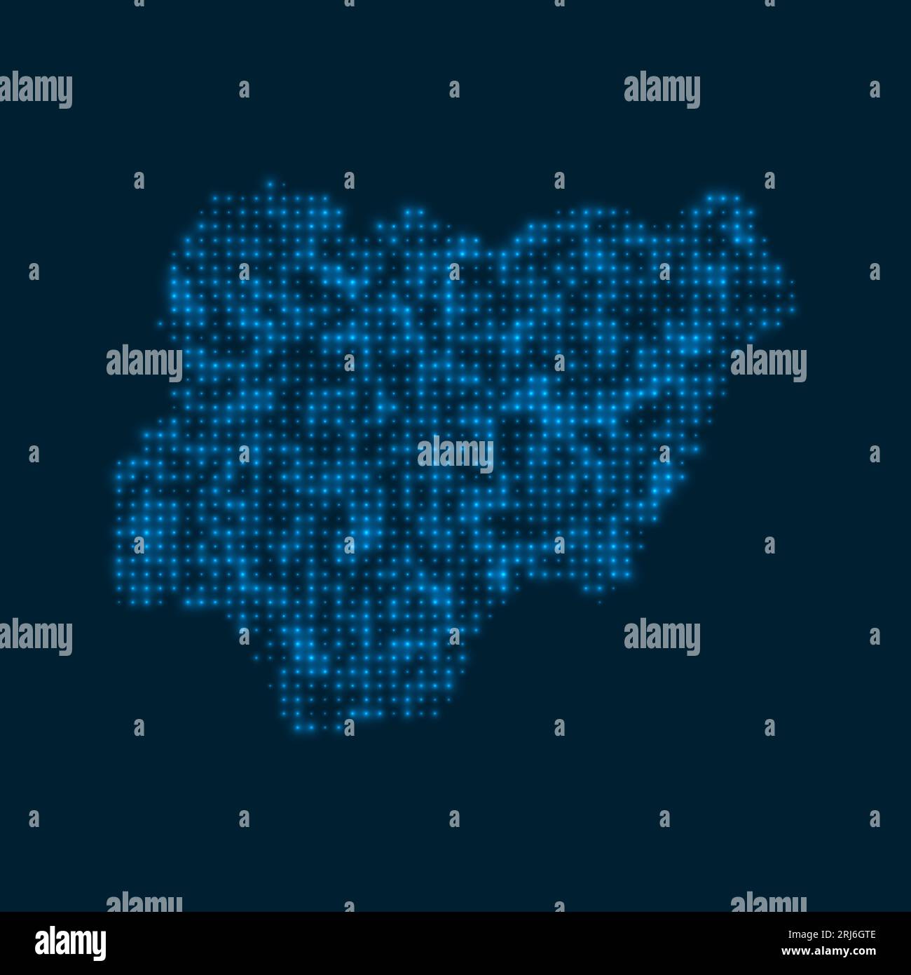Nigeria dotted glowing map. Shape of the country with blue bright bulbs. Vector illustration ...