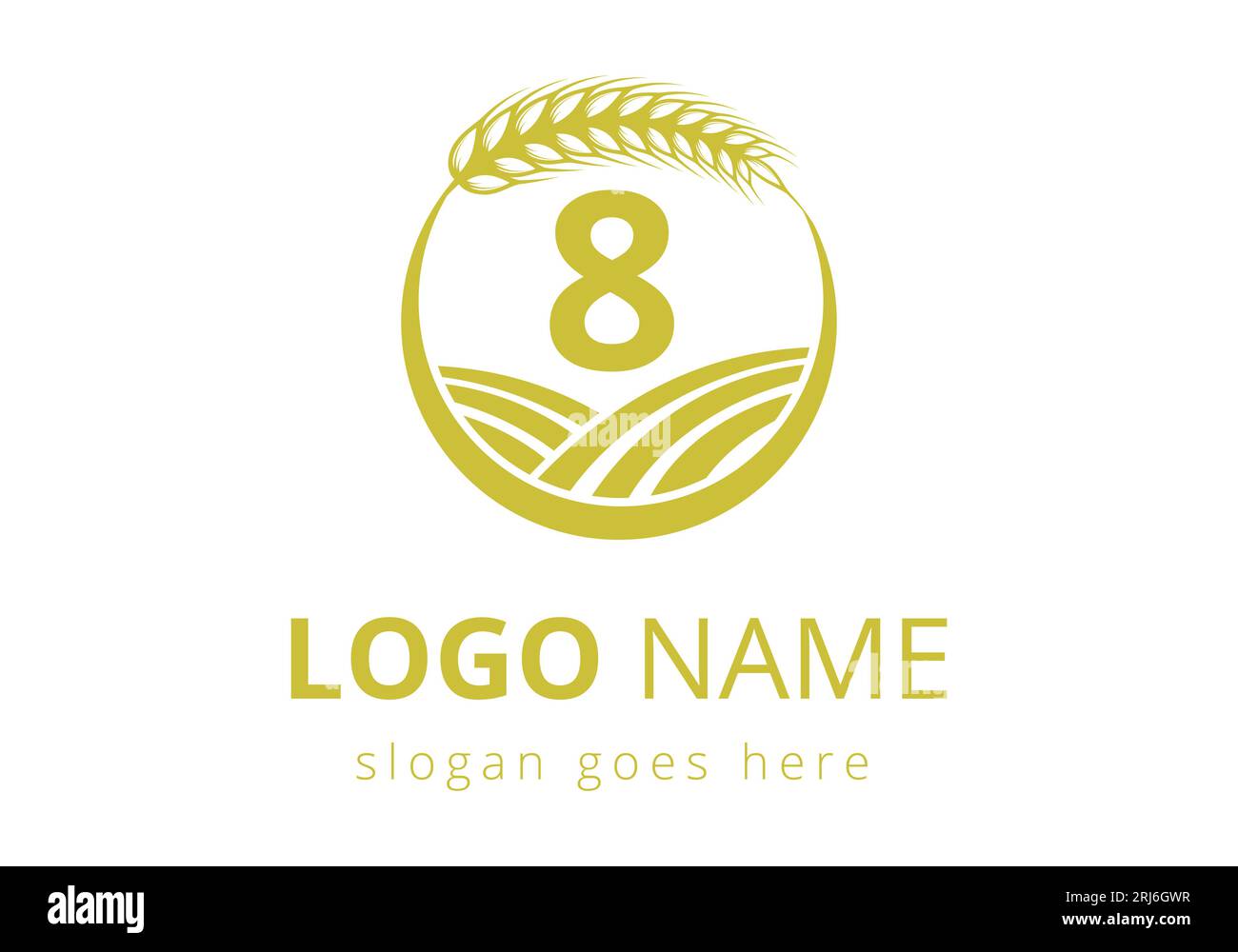 letter 8 sign symbol with wheat ears wreath. Agriculture Logo Farming ...