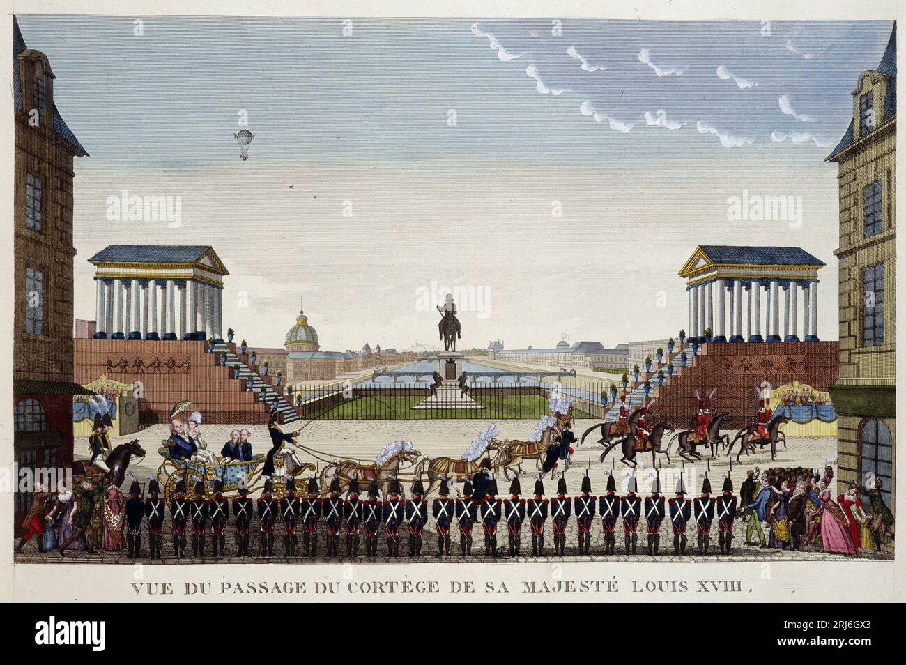 Vue du passage du cortege de sa majeste Louis XVIII le 3 mai 1814 - in ...