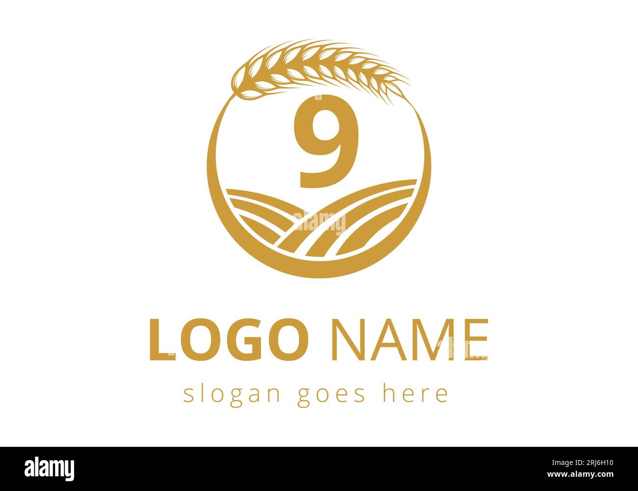 letter 9 sign symbol with wheat ears wreath. Agriculture Logo Farming ...