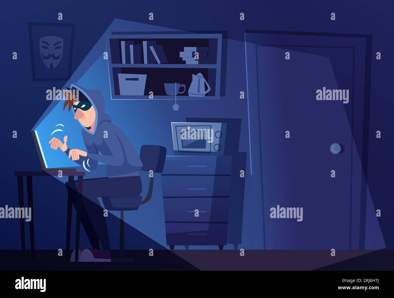 Hacker background. Online masked thief stealing money exact vector ...