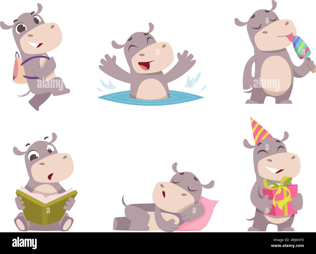Hippo. Cute african cartoon wild animals in action poses exact vector ...