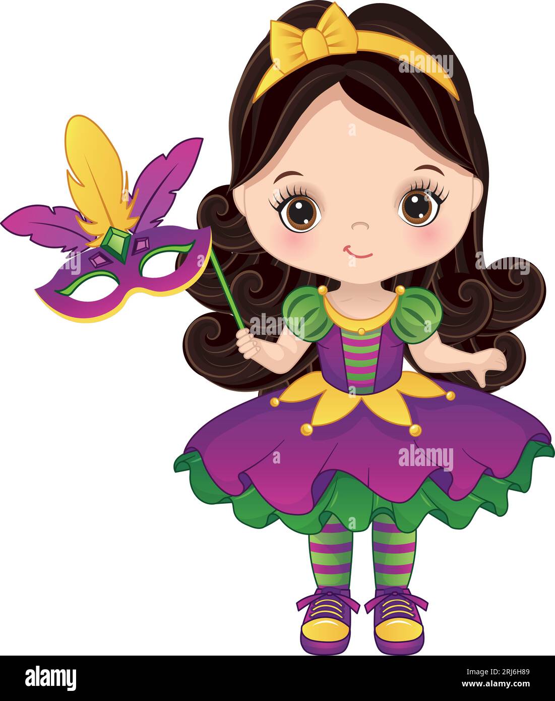 Vector Cartoon Mardi Gras Girl With Feather Mask Stock Vector Image And Art Alamy