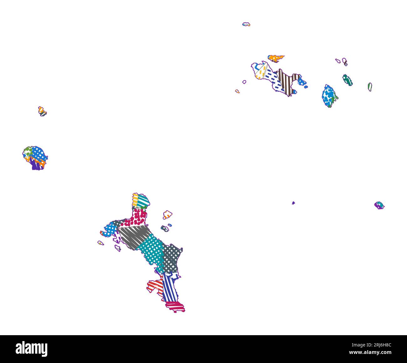 Kid style map of Seychelles. Hand drawn polygons in the shape of ...