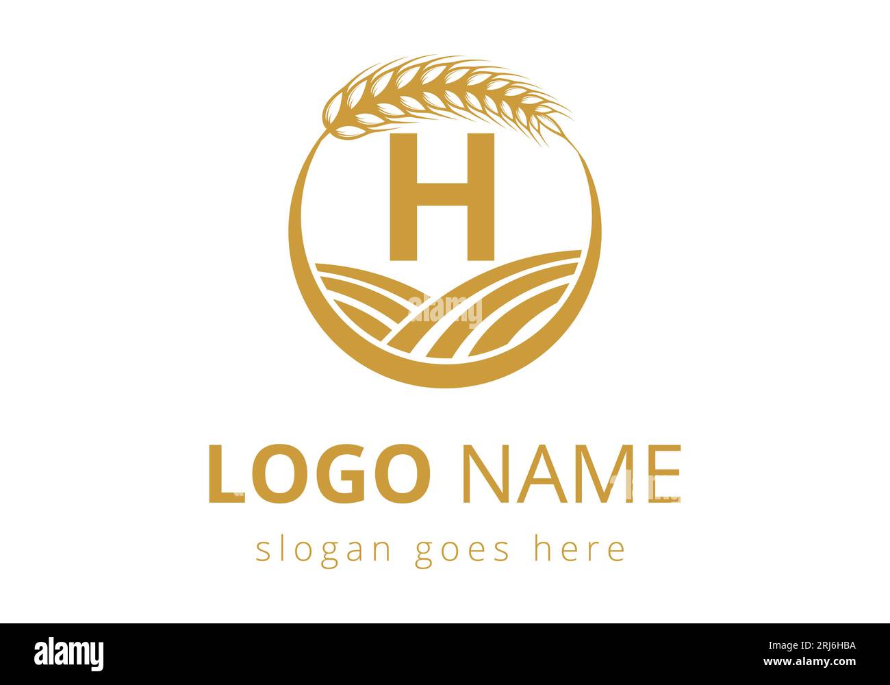 letter H sign symbol with wheat ears wreath. Agriculture Logo Farming ...