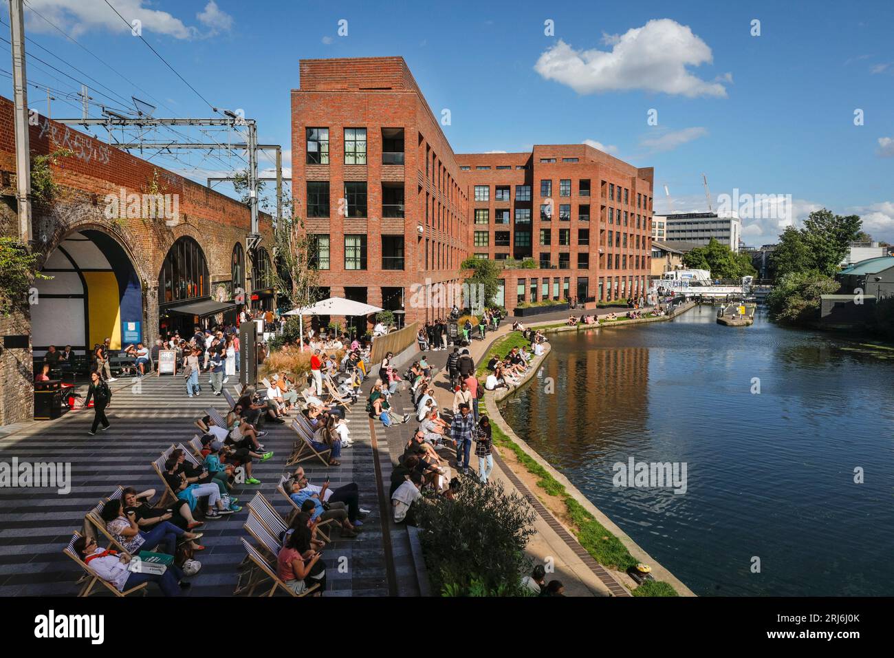 Camden Market Hawley Wharf and people sitting by Regent's Canal, Camden ...