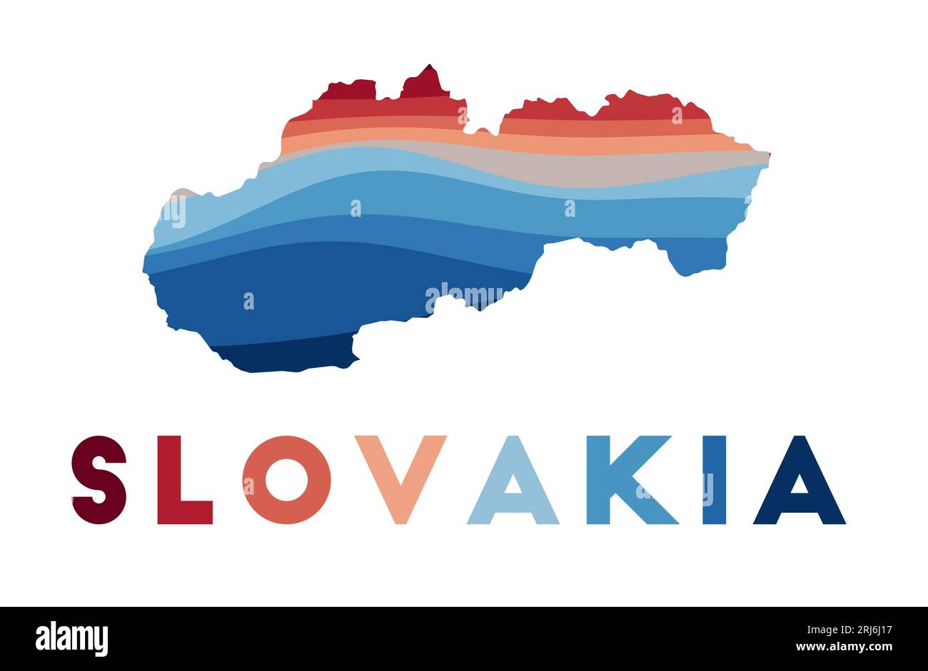 Slovakia map. Map of the country with beautiful geometric waves in red ...