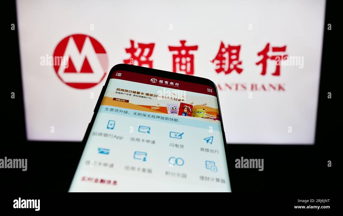 Smartphone with webpage of China Merchants Bank Company Limited (CMB ...