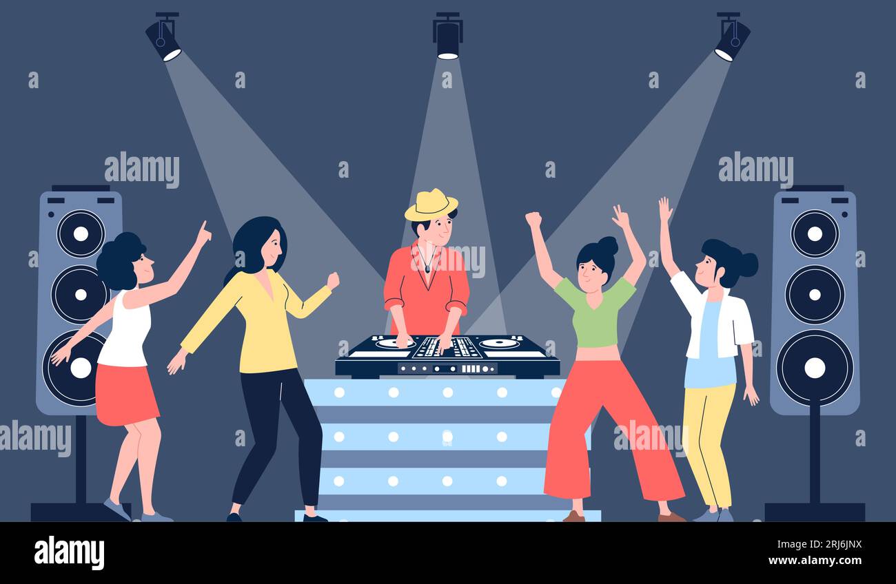 Happy girls dancing in nightclub Stock Vector Images - Alamy