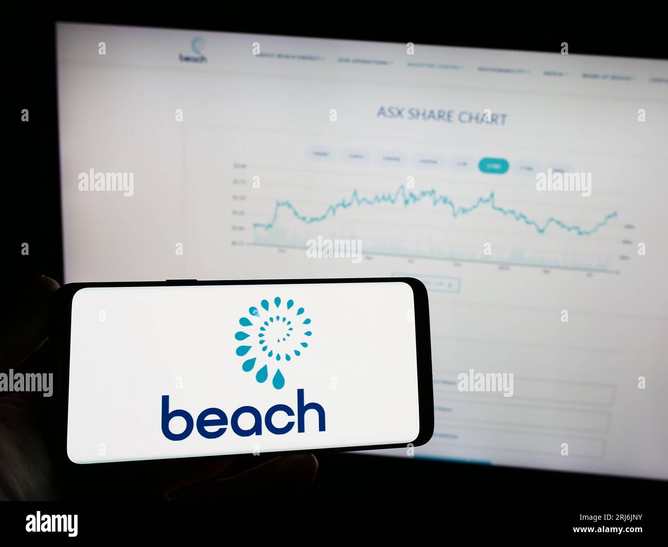 Person holding mobile phone with logo of Australian oil company Beach ...