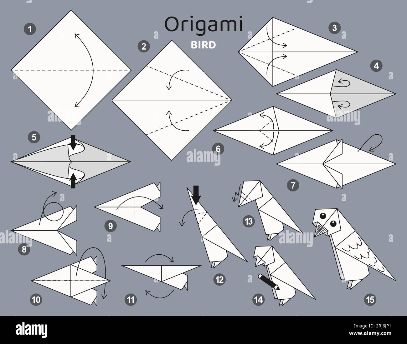 Origami tutorial for kids. Origami cute bird Stock Vector Image & Art ...