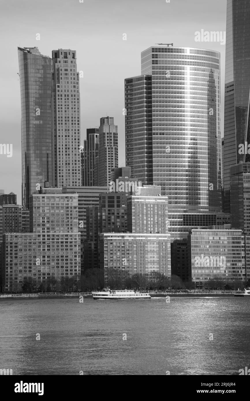 A stunning urban skyline featuring skyscrapers of various sizes and ...