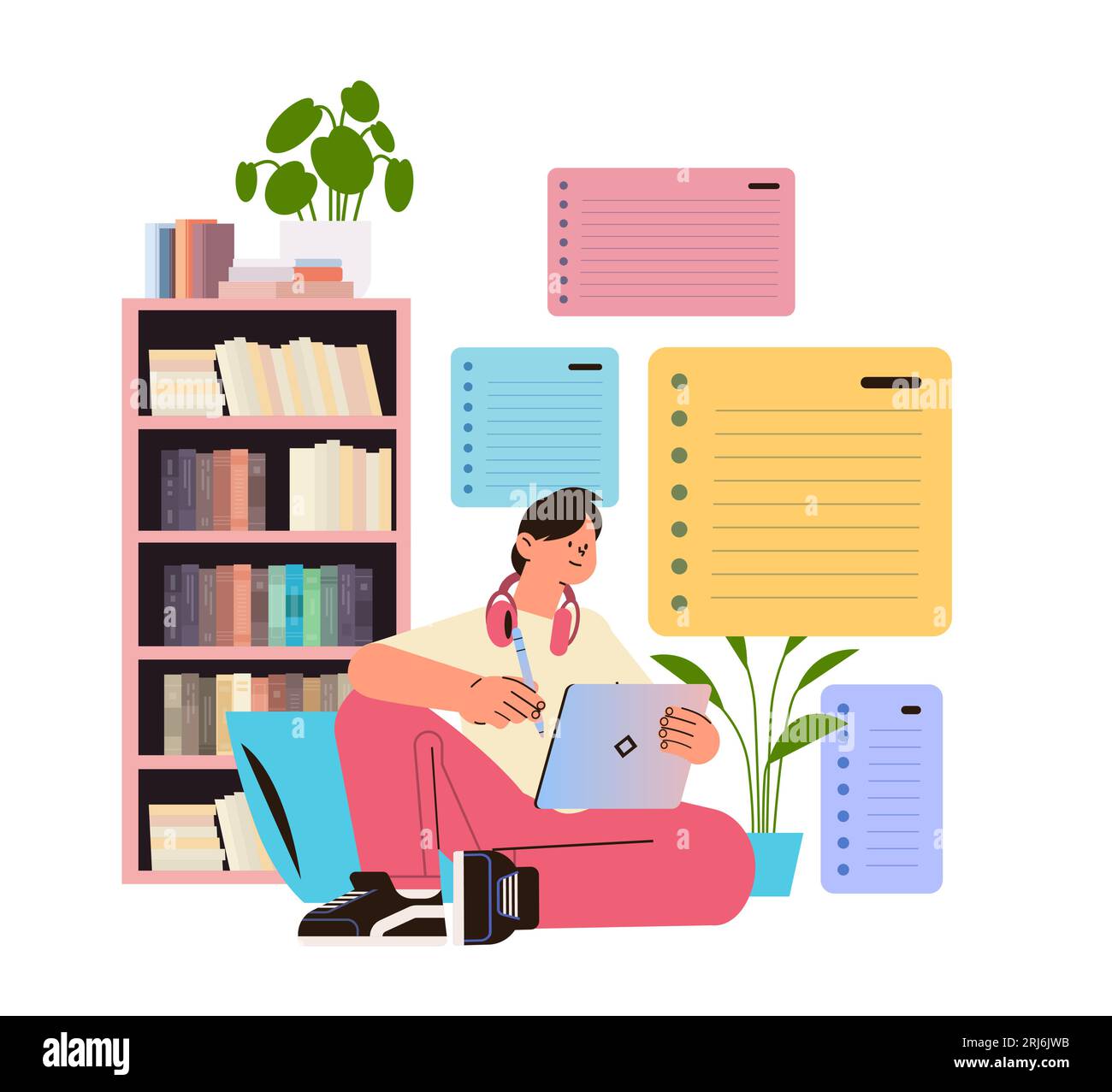 student with pencil using laptop to take digital notes online education ...