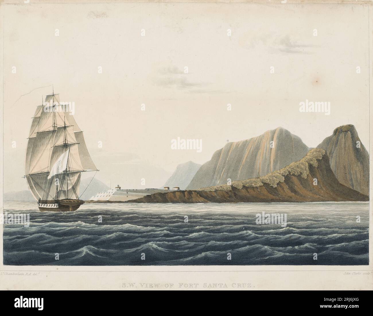 S. W. View of the Fort Santa Cruz 1821 by Howlett and Brimmer Stock ...
