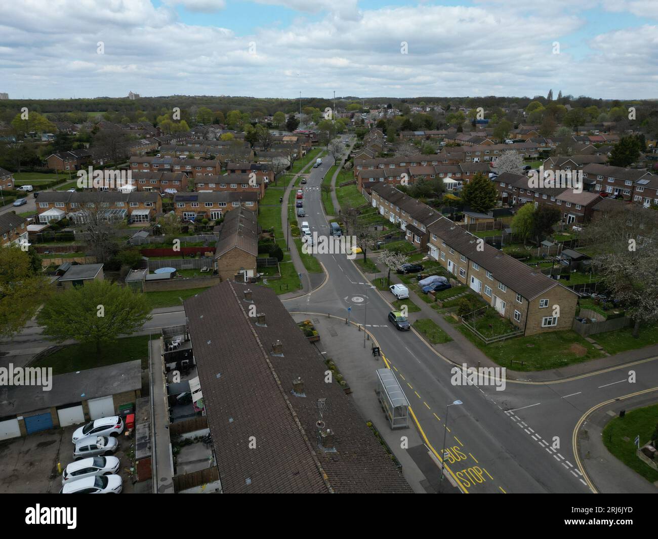 An aerial view of a residential neighborhood in Stevenage, England ...