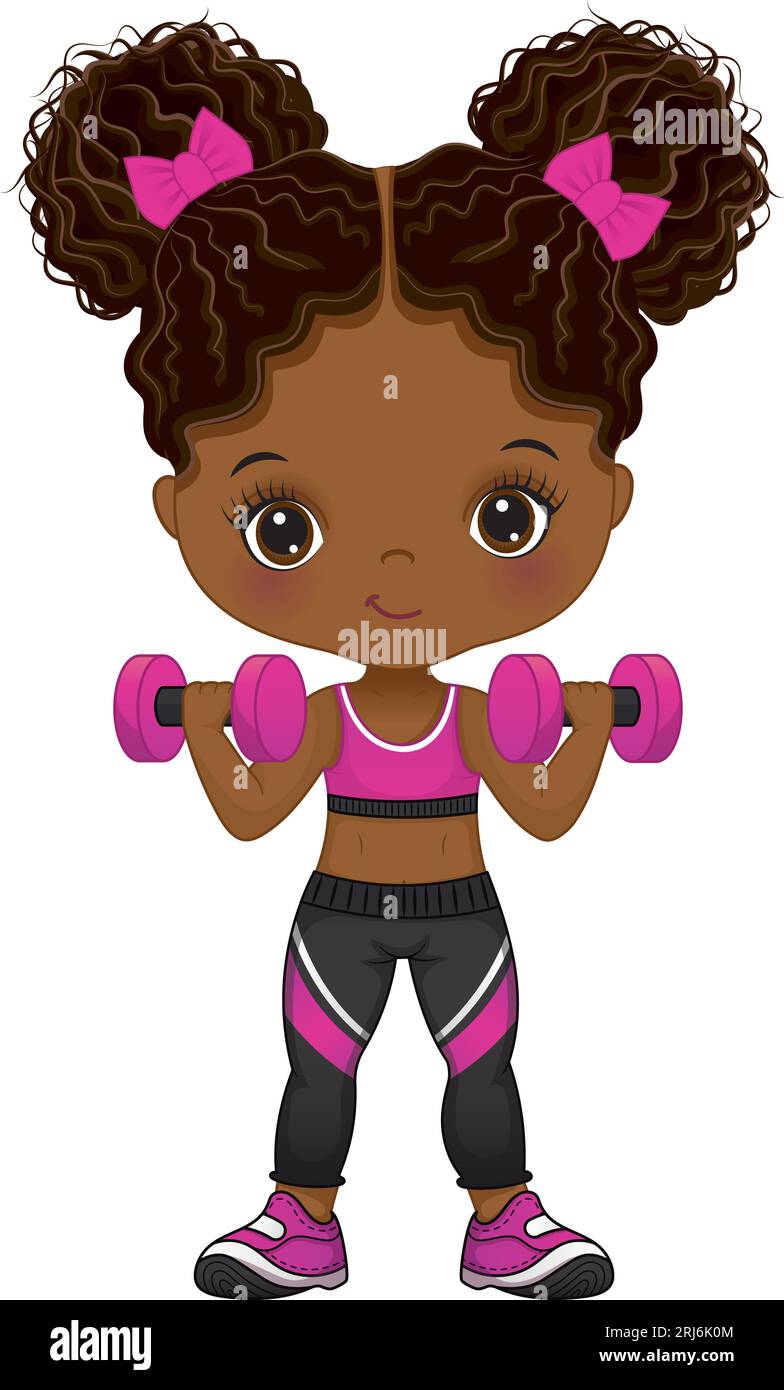 Vector Cartoon Little Black Girl Doing Workout Stock Vector Image & Art ...