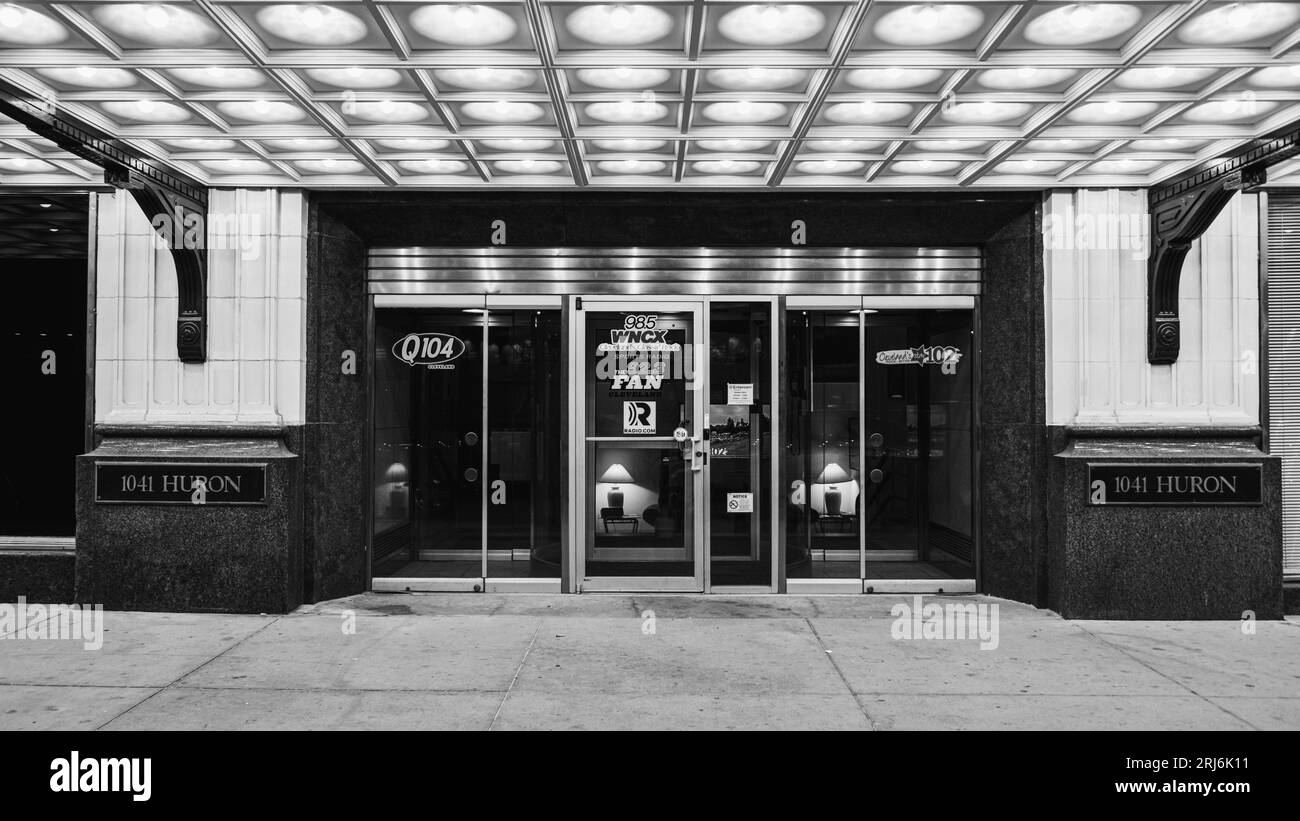 The entrance of Radio Station at night in Cleveland, Ohio Stock Photo ...
