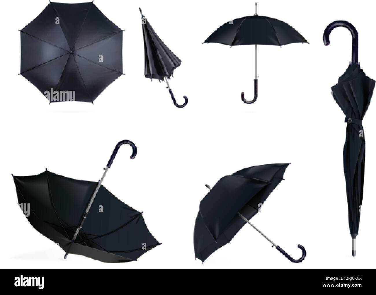 Realistic black umbrella. Umbrellas mockup, open and closed umbel ...