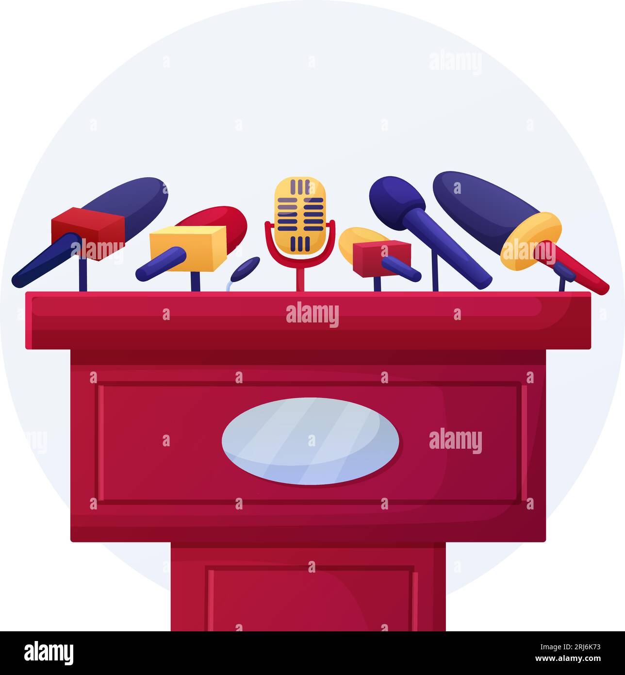 Press conference podium. Empty stage with microphones, speech ...