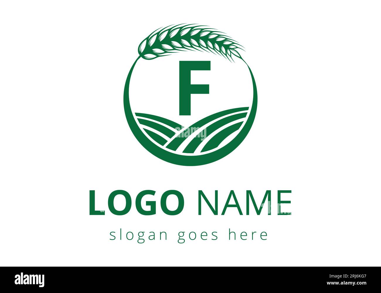 letter F sign symbol with wheat ears wreath. Agriculture Logo Farming ...