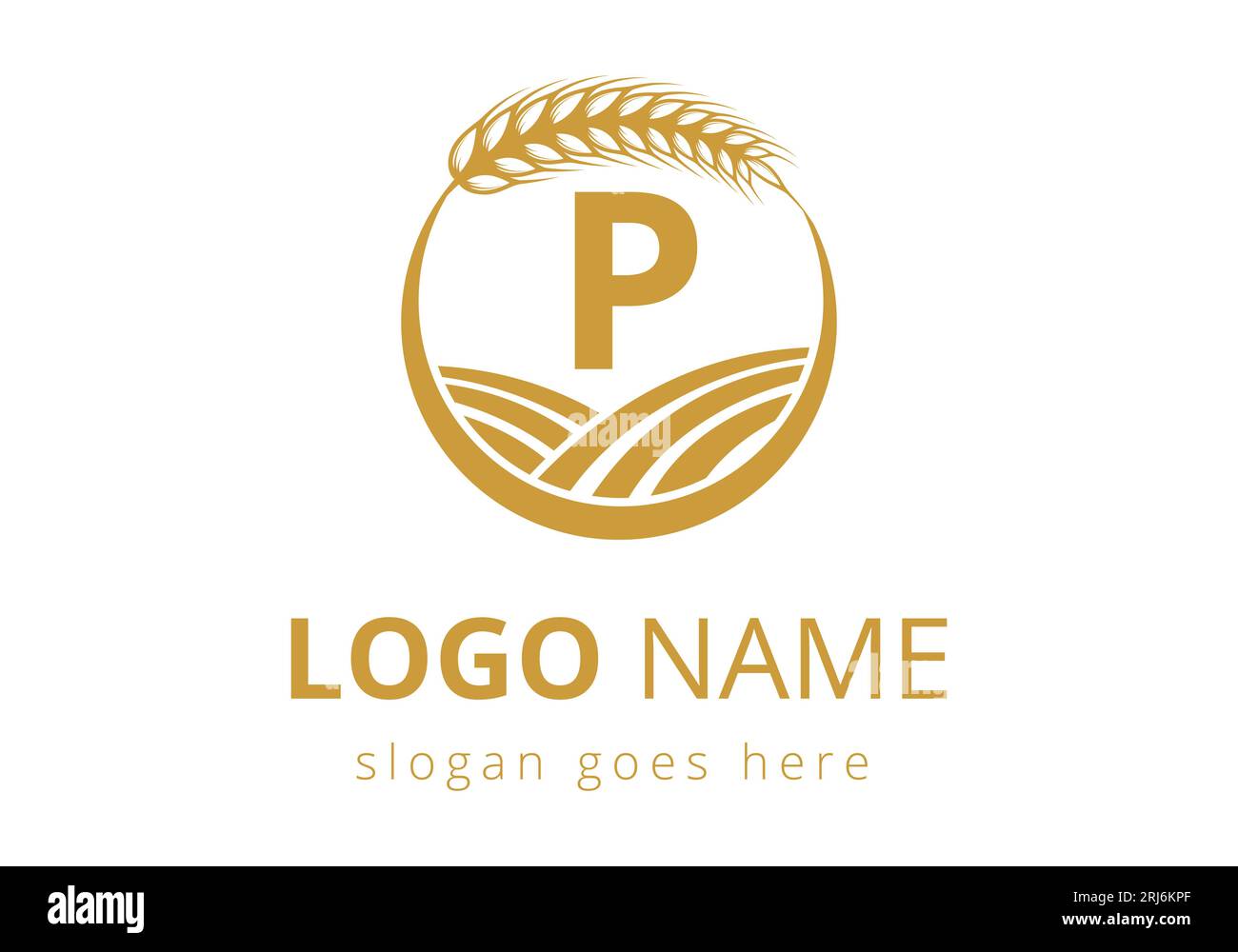 letter P sign symbol with wheat ears wreath. Agriculture Logo Farming ...