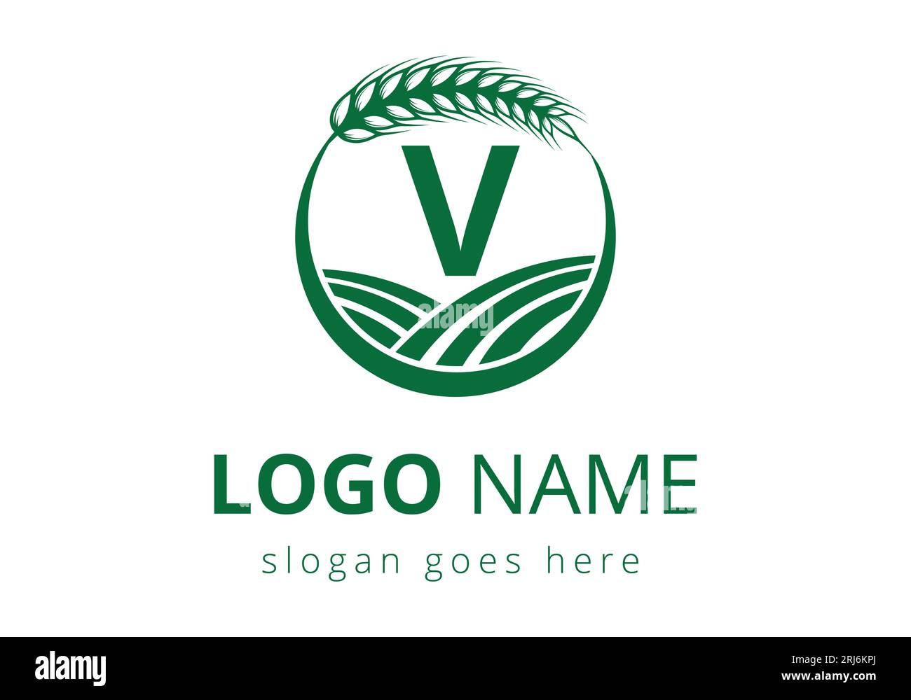 letter V sign symbol with wheat ears wreath. Agriculture Logo Farming ...