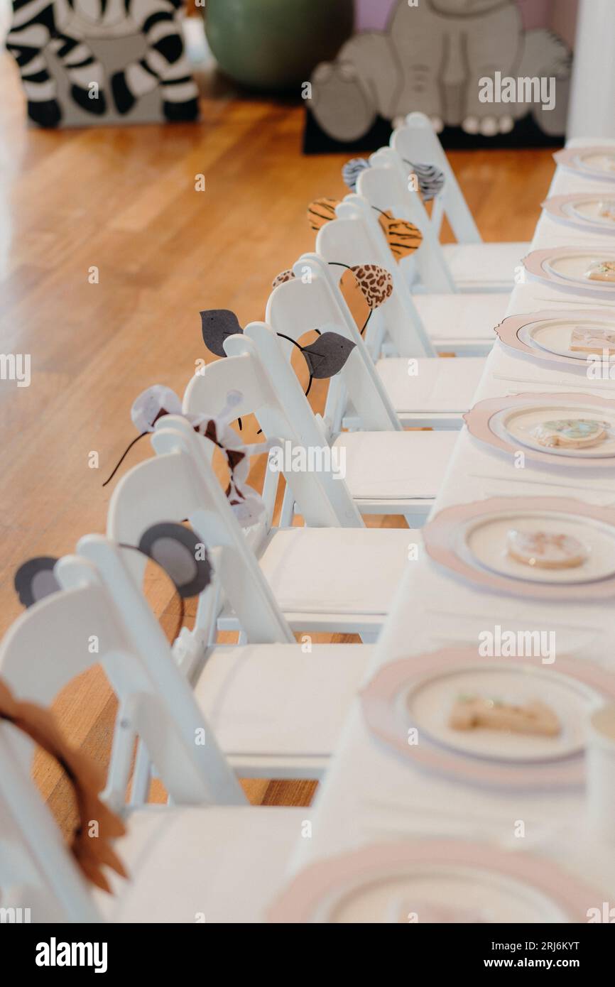 Image of a children's birthday party with chairs set up and ready to ...