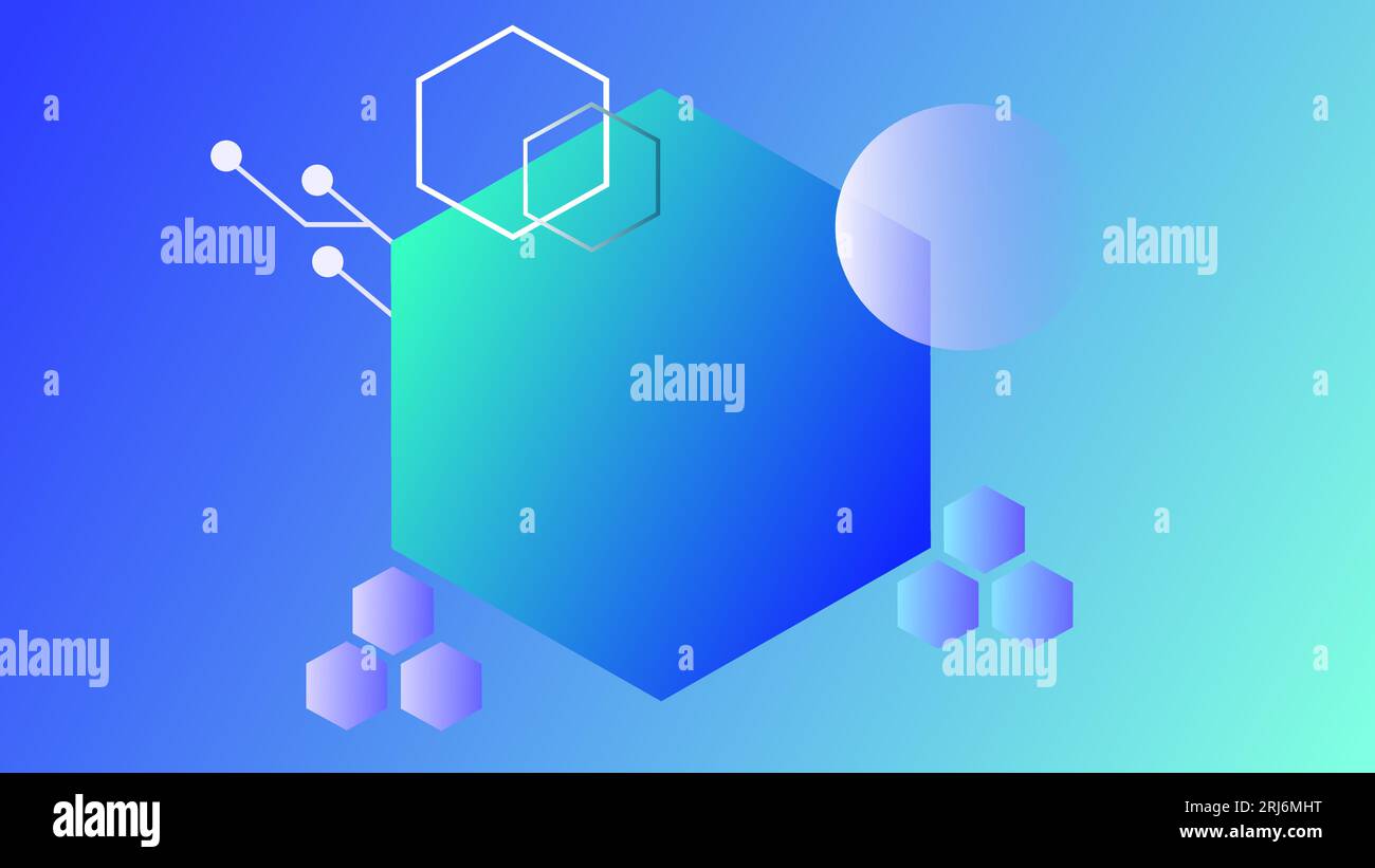 Hexagon cyber copy space frame blue green gradient background Stock ...