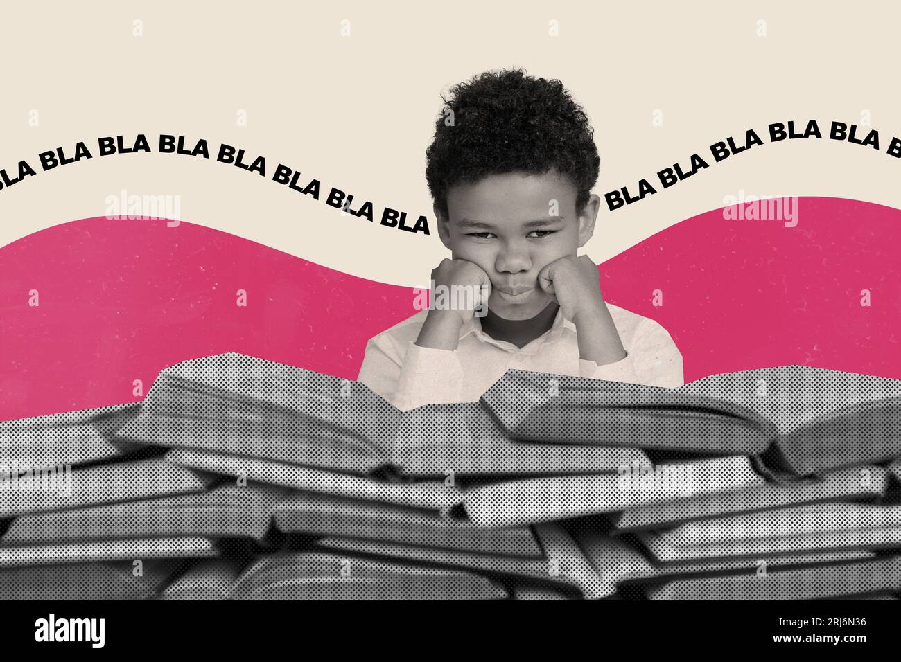 Little small pupil school child dissatisfied funny boy bored listen not ...