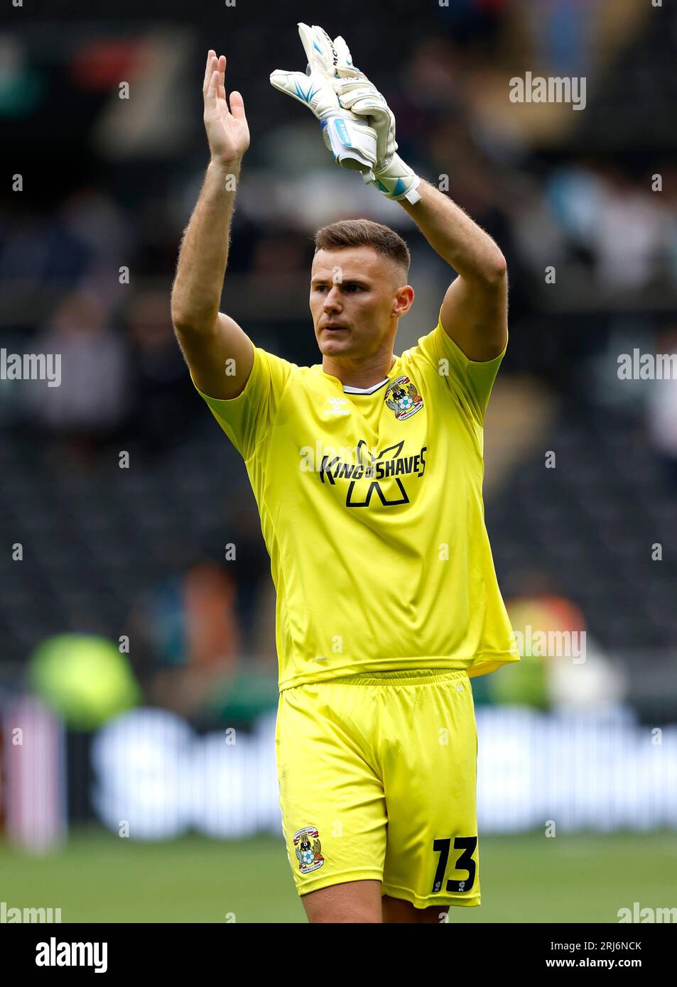 Coventry City goalkeeper Ben Wilson applauds the fans after the final ...