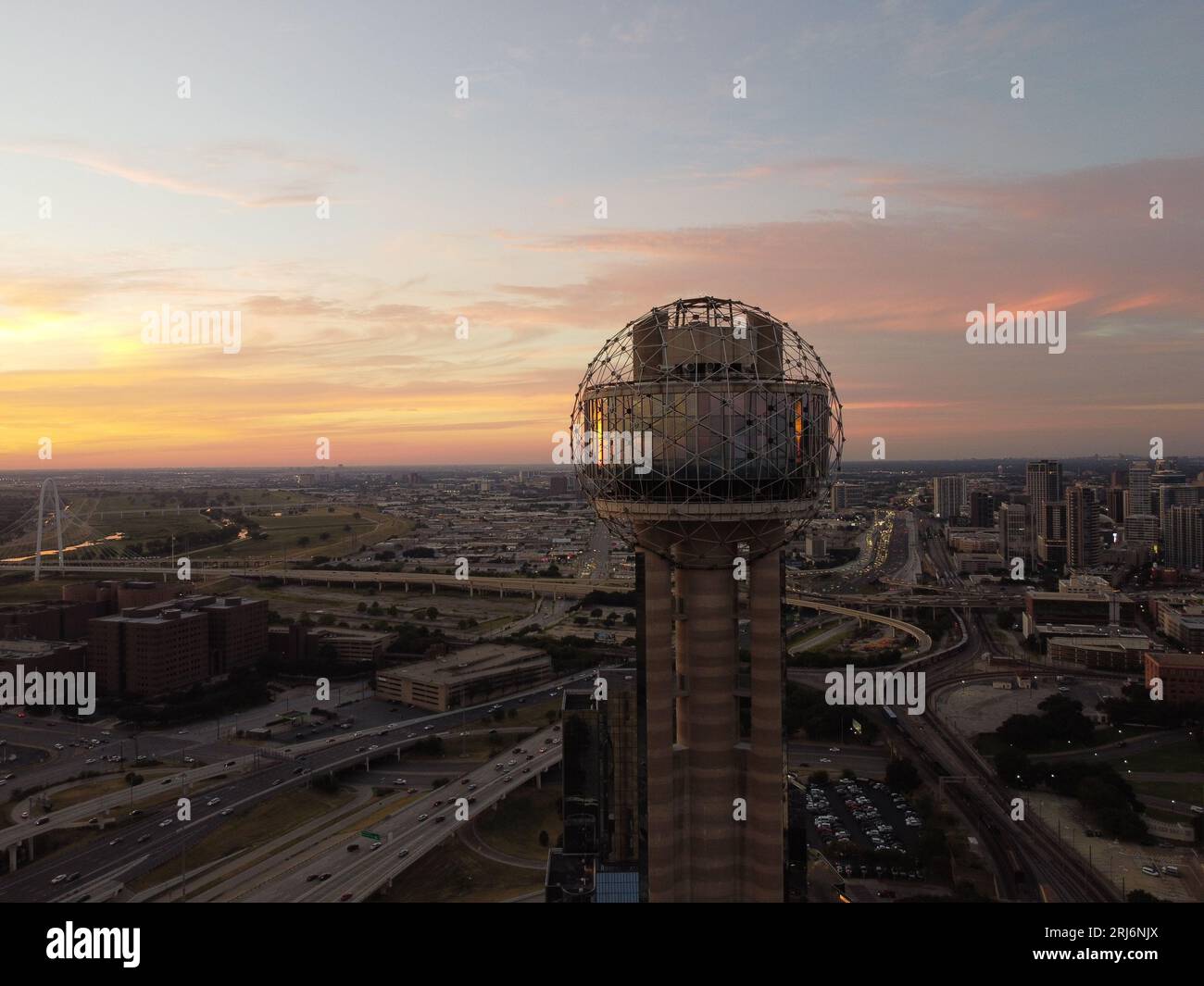 A stunning view of Reunion Tower in Dallas, Texas, a well-known ...