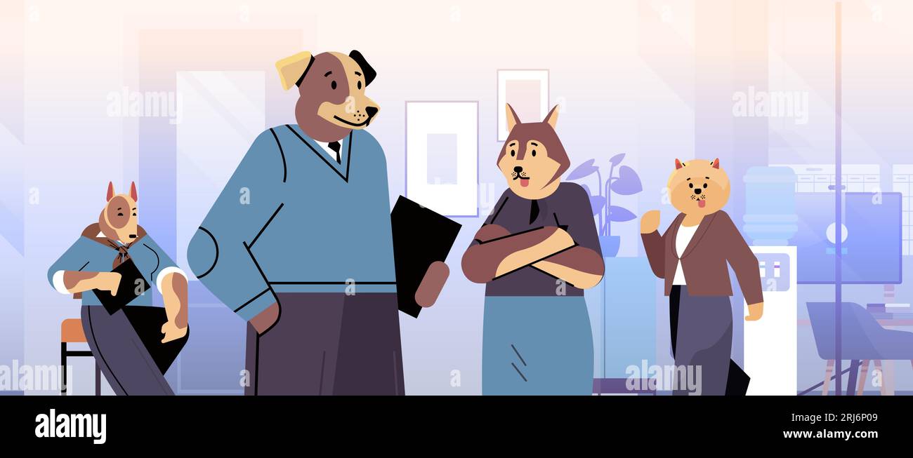 businesspeople with dog heads working in office different animals in ...