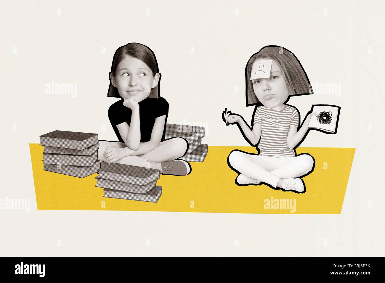 Photo collage artwork of funny two girls teenagers playing joking ...