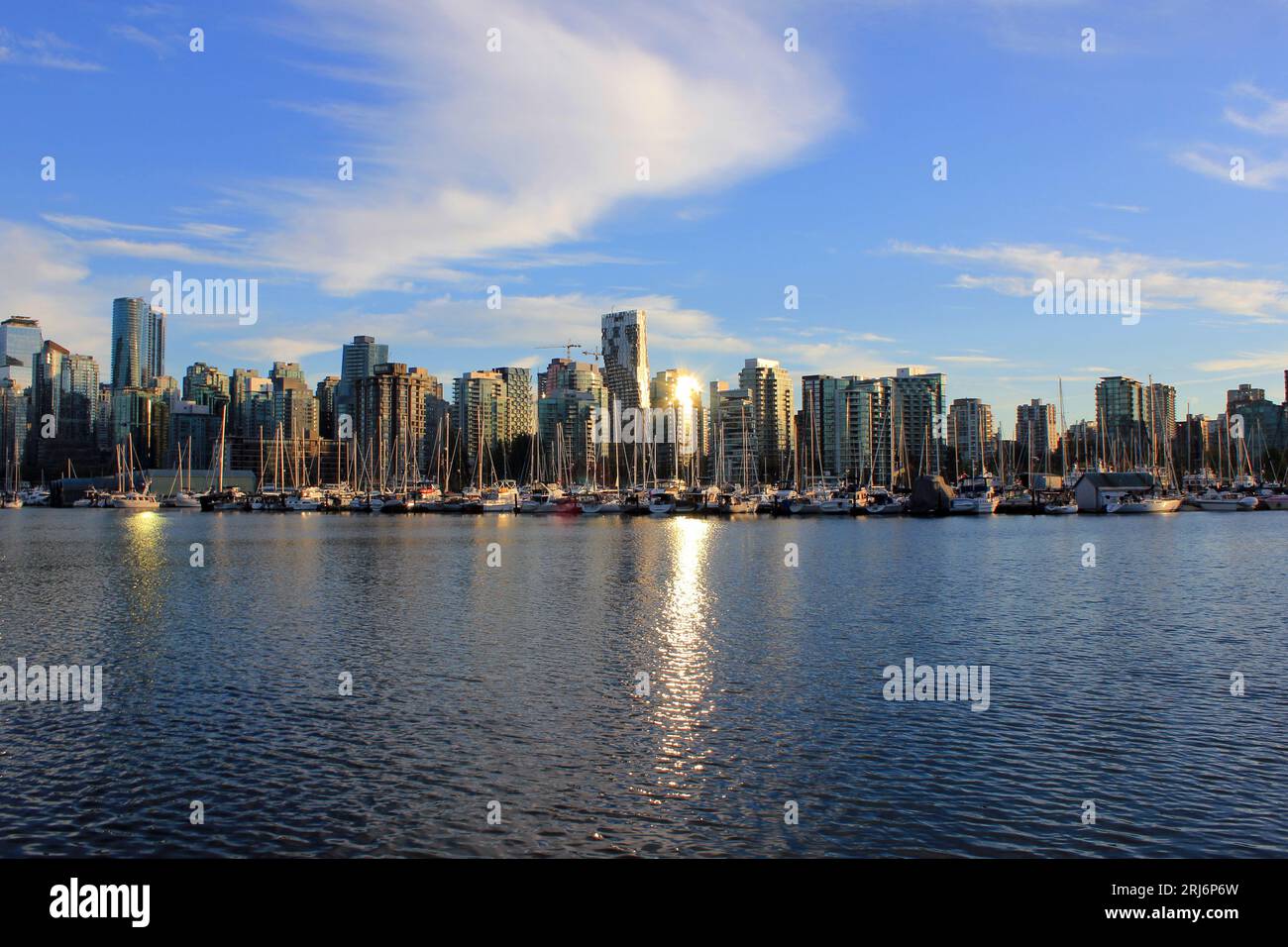 A beautiful view of downtown Vancouver in sunset light on a September ...