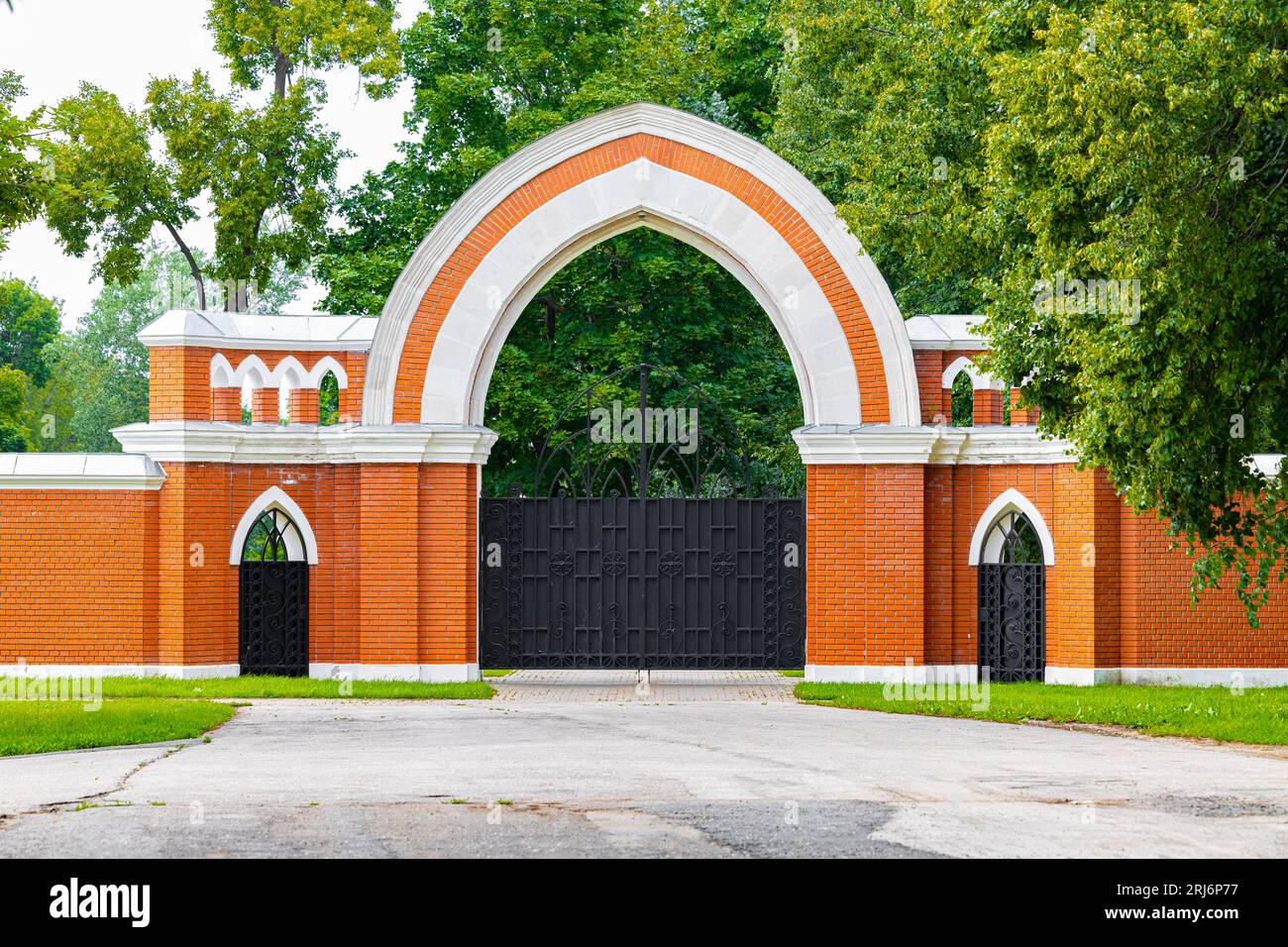 Ryazan, Russia - July 20, 2023: large red brick gate leading to the ...